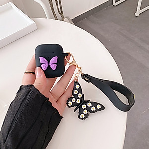 Heniu for Airpod Case, 3D Butterfly Silicone Airpods Case Cute Cover with Keychain Compatible for Apple Airpods 2&1 Charging Case-Black