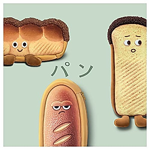 CmfyArt Creative Cute Novelty Funny Face Simulation Real Food Theme Toast Hotdog Bread Character Soft Stuffed Surface Clothes Zipper Pencil Box Pencil Case Pencil Holder Pouch -Bread