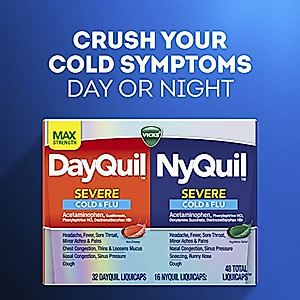 Vicks DayQuil & NyQuil SEVERE Co-Pack, Cold & Flu Medicine, Relief for Headache, Fever, Sore Throat, Minor Aches & Pains, Nasal Congestion, Sinus Pressure, Stuffy Nose, & Cough, 48ct