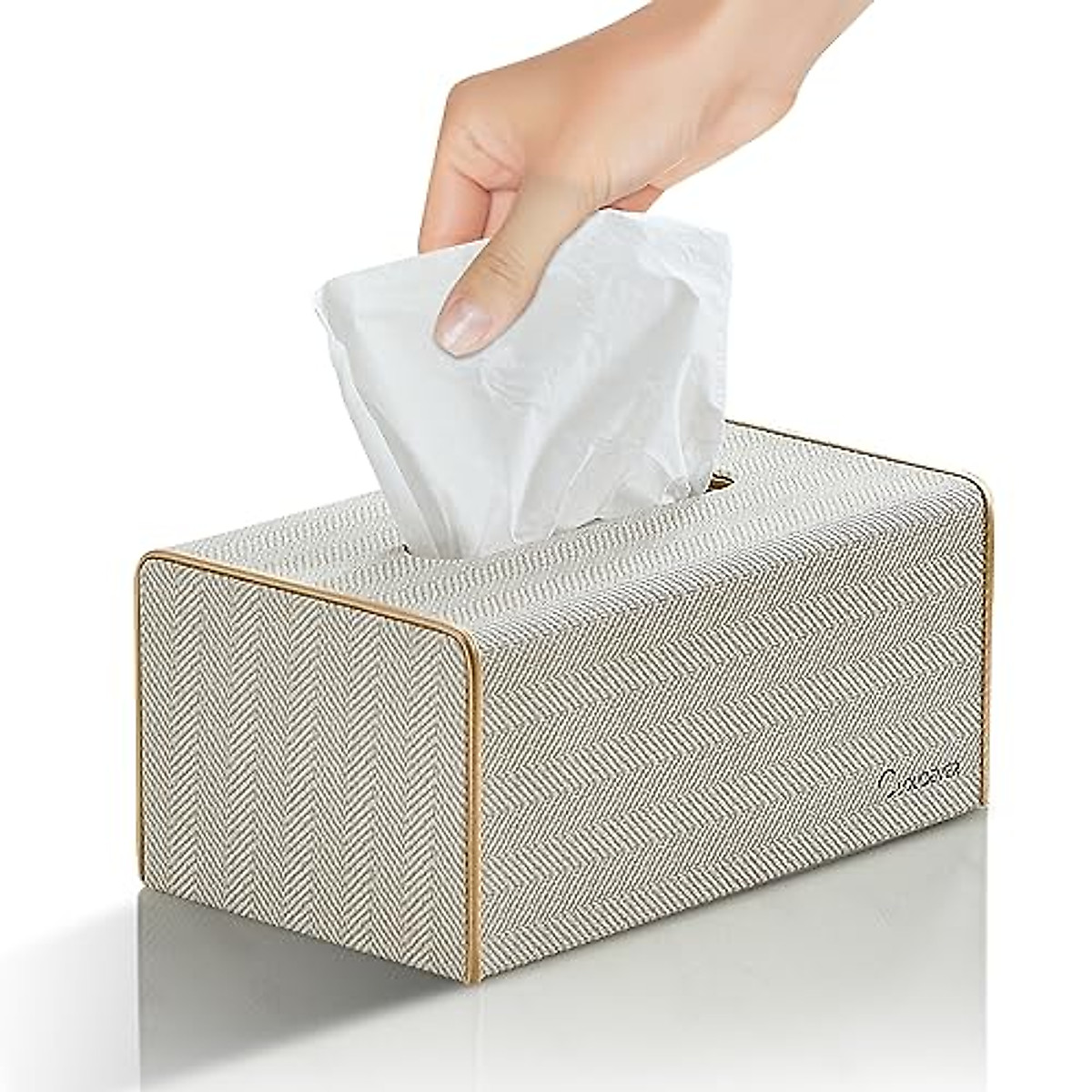 Cloudever Tissue Box Holder Cover Rectangular, Modern PU Leather Decorative Tissue Holders Organizer-Ivory