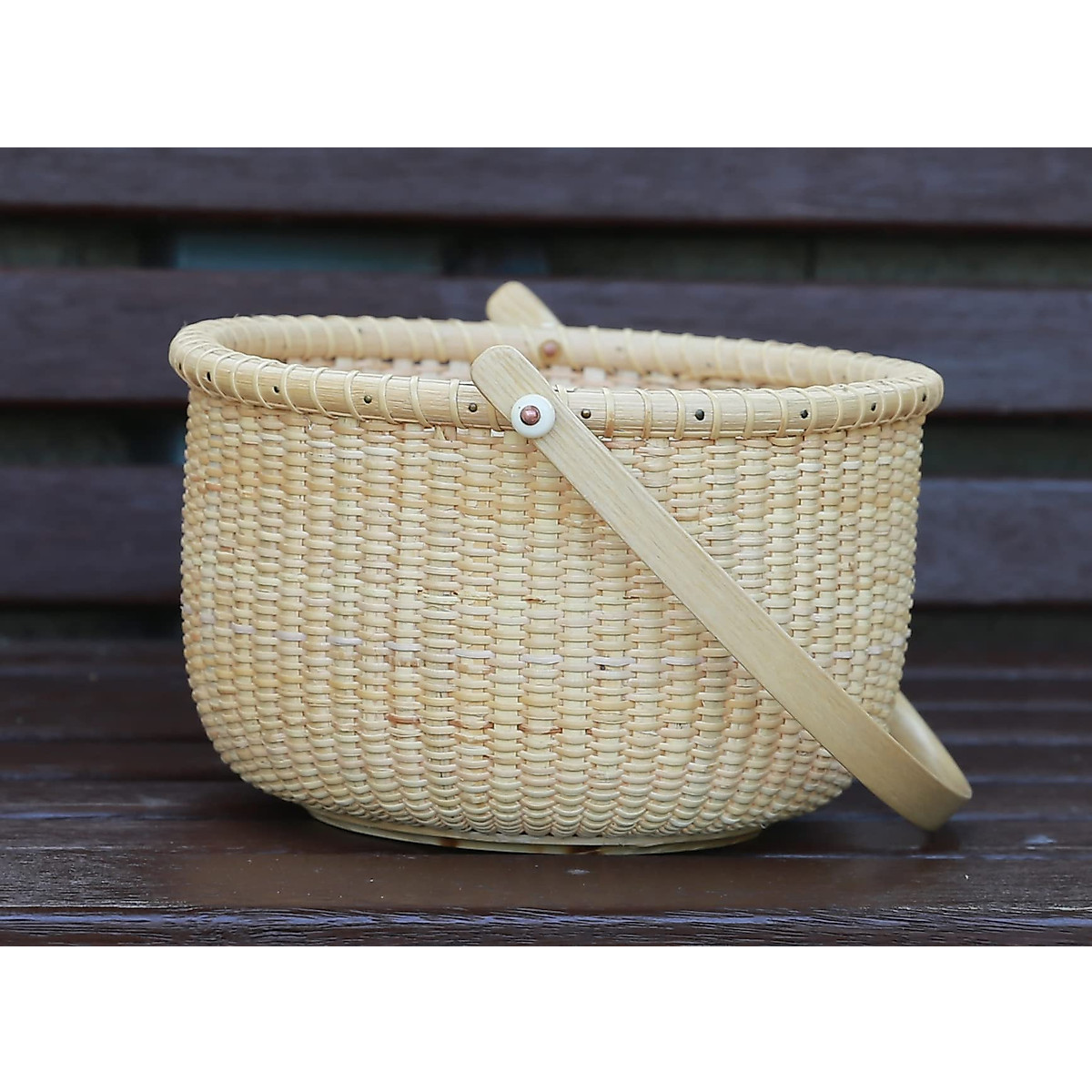 Teng Jin Open Round Nantucket Basket with Handles Handwoven Storage Serving Baskets for Easter, Picnics, Gifts, Home Decor and More several sizes ranging from 5” 13”