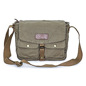 Gootium Canvas Messenger Bag - Vintage Crossbody Shoulder Bag Military Satchel, Olive Brown