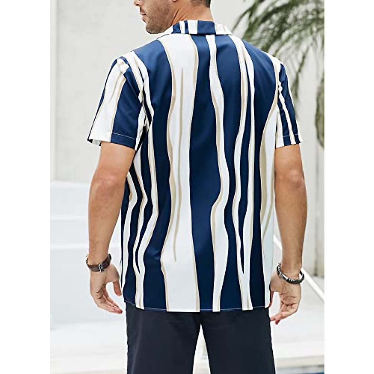 JMIERR Men's Button Up Hawaiian Shirt Tropical Floral Short Sleeve Mens Beach Shirts Summer Vacation Shirts with Pockets, US 40(M), Sky Blue