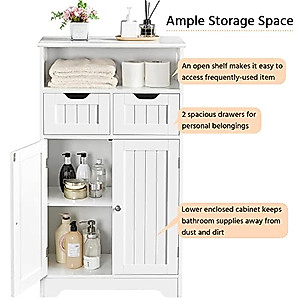 Yaheetech Bathroom Storage Cabinet with 2 Drawers & Adjustable Shelf, 2 Doors Bathroom Floor Cabinet, Wooden Cupboard for Living Room, Hallway, White