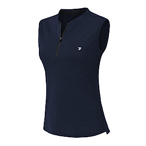 YSENTO Ladies Golf Shirts Apparel Clothes Outfits Sleeveless 1/4 Zip Dry Fit UPF 50+ Tennis Polo Tank Tops Navy Size L