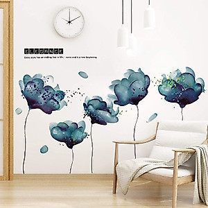 LiveGallery Removable Kids Room Wall Decoration Art Decor DIY Blue Flower Wall Decals Floral Wall Stickers Murals for Baby Bedroom Girls Boys Nursery Rooms Bathroom Living Room Wall Corner (Flower)