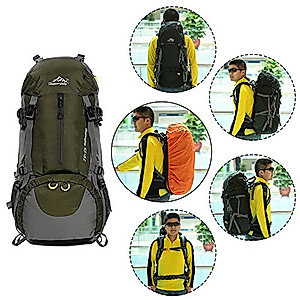HUIOP Hiking Backpack, 50L Waterproof Outdoor Sport Hiking Trekking Camping Travel Backpack Pack Mountaineering Climbing Knapsack with Rain Cover