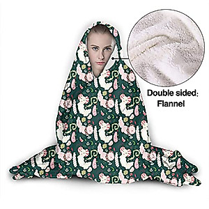 Cute Summer Kawaii Axolotl Hooded Blanket Fleece Throw Blanket Wrap Soft Warm Oversized Wearable Blanket for Women & Men
