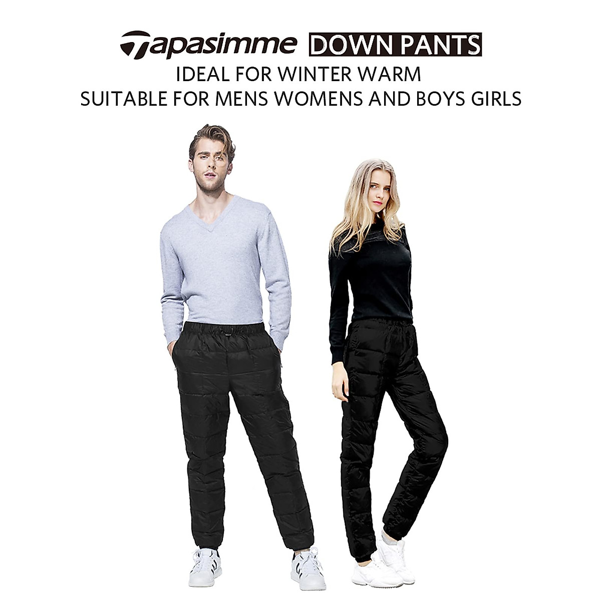 Tapasimme Men's Winter Warm Loose Packable Down Pants Puffer High Waisted Nylon Compression Lightweight Snow Trousers (X-Large, Black)