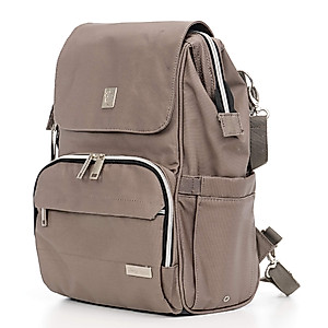 The Kennedy Diaper Bag Backpack for Mom or Dad with Stroller Straps, Baby Changing Pad & USB Hub, Neutral (Grey)