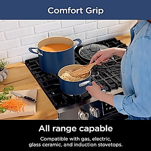 Ninja CW49011 Extended Life Ceramic 11-Piece Cookware Set with Comfort Grip, Nonstick Fry Pans, Pots, PFAS Free, Oven Safe, Dishwasher Safe, All Stovetops & Induction Compatible, Navy Blue