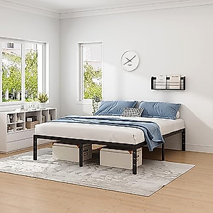 NEW JETO Metal Bed Frame-Simple and Atmospheric Platform, Storage Space Under The Heavy Duty Frame Bed, Durable Queen Size Suitable for Bedroom