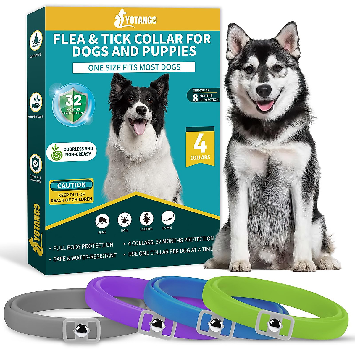 4 Pack Flea Collar for Dogs, Dog Flea and Tick Collar 8 Months Flea and Tick Treatment Prevention for Dogs, Waterproof Adjustable Dog Flea Collar Natural Tick and Flea Collar for Dogs (4Color)