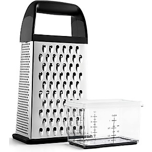 Urbanstrive Cheese Grater With Container, Professional Cheese Grater with Handle, Stainless Steel Graters for Kitchen Handheld, Box Grater with 4 Sides for Vegetables, Ginger, Potatoes, Black