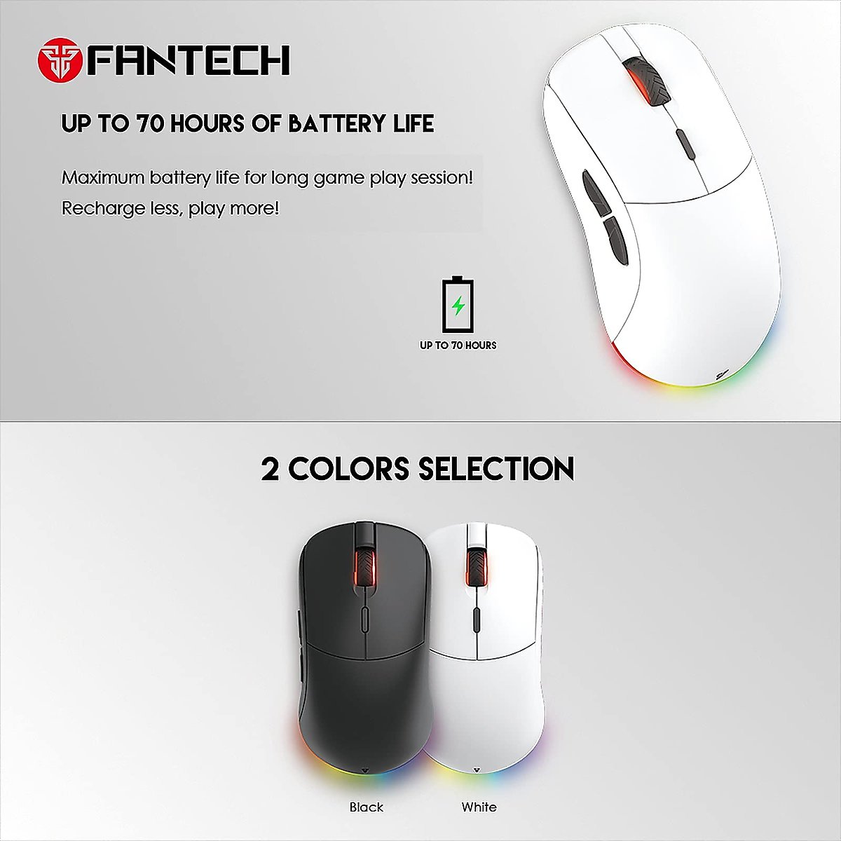 FANTECH Helios XD3 V2 Symmetrical Wireless RGB Gaming Mouse, PixArt 3370 19,000 DPI Kailh Switches 6 Programmable Buttons Professional Grade Small Size Mouse, Dual Modes Mouse, XD3V2 White