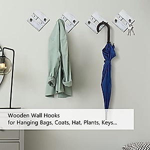 SLLPL Wooden Key Holder Wall Mounted - Coat Hooks for Wall, 4 Pack Wood Wall Hooks for Hanging, Rustic Key Hanger with Hooks for Keys, Coats, Bag, Leash, Key Rack for Entryway, Office, White