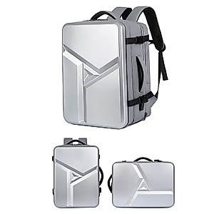 Elsegeod Hard Shell Gaming Backpack for Men，Anti Theft Waterproof Computer Bag with USB Port & Wet Pocket，Expandable Business Travel Carry On Luggage Backpack fit 15.6/16/17Inch Laptop ，silver