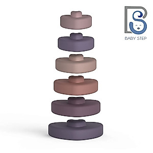 Baby Step Silicone Stacking Toys for Babies – Soft Building Tower & Baby Teether, Educational Ring Stacker Baby Sensory Toy, 6 Pieces Heart Shaped Purple Stacking Rings Tower