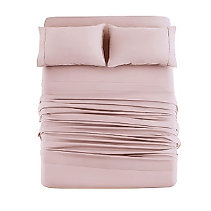 Mohap Bed Sheet Set 4 Pieces Double Brushed Microfiber 1800 - Breathable Cooling Luxury Soft Bedding - Queen Pink