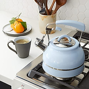 Park City Trading Company Bella Stainless Steel Whistle Kettle (Blue) - whistling tea kettle for stove top - stovetop kettle and whistle pot - Stainless Steel Teakettle for Tea, Coffee