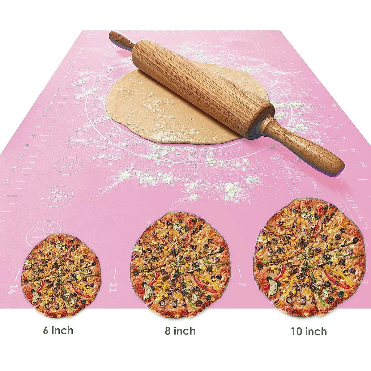 Pink Silicone Baking Mat Pastry Mat For Rolling Out Dough Pastry Pie Crust and Fondant Nonstick Thick Large 25” X 18” With Measurement, BPA Free Non stick Non Slip and Easy to Clean Reusable