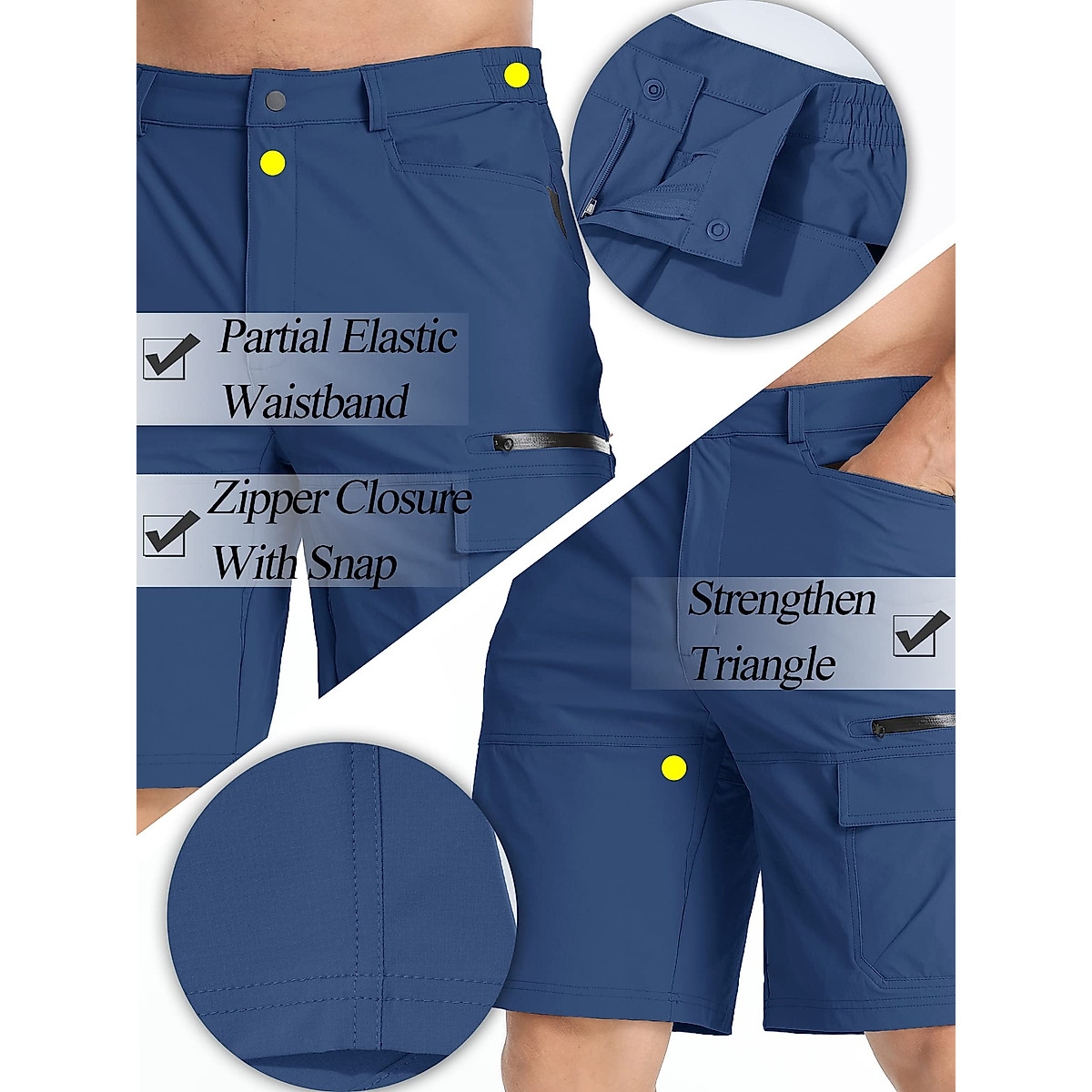 TACVASEN Mens Hiking Cargo Shorts Outdoor Casual Ligtweight Quick Dry Water Resistat Breathable Fishing Camping Shorts Blue, 36