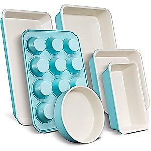 Nutrichef 6-Pcs Kitchen Oven Baking Pans Non-Stick Sheets Set, Attractive Green Pans & White Inside, Quality Kitchenware for Cooking & Baking Cake