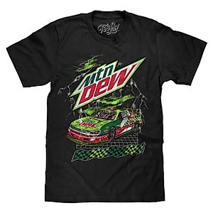 Tee Luv Men's MTN Dew Racecar T-Shirt - Mountain Dew Soda Logo Racing Shirt, Black, M