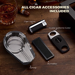CINOROW Cigar Humidor Box with Lighter and Cutter, Digital Hygrometer and Humidifier, Ashtray, Spanish Cedar Lining and Divider for 25 Cigars, Cigar Accessories Gifts for Men