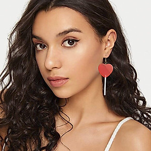 Food Sweet Cute Clear Transparent Heart Candy Resin Lollipop Earrings Resin Candy Earrings Costume Trendy Style Women Jewelry (Heart Candy Resin Lollipop Earrings-Red)