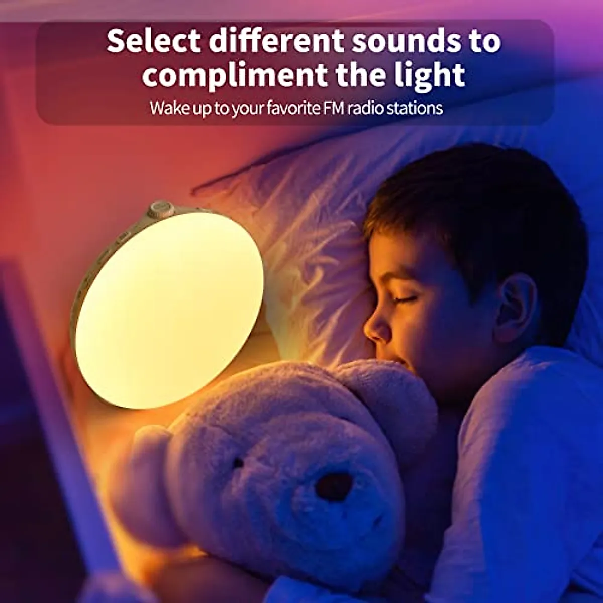 Exlush 2023 New Wake Up Light Sunrise Alarm Clock, Aurora Light for Kids, Heavy Sleepers,Sunrise Simulation, Sleep Aid, Dual Alarms, FM Radio, Snooze, Nightlight, Daylight, Natural Sounds