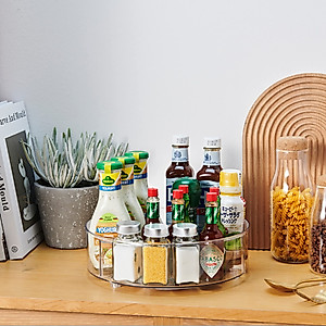 Empaxum Clear Lazy Susan Organizer with 3 Dividers 10.7" Plastic Divided Lazy Susan Turntable for Cabinet Medicine Cabinet Organizer Divided Spinning Storage for Kitchen, Pantry, Countertop, Bathroom