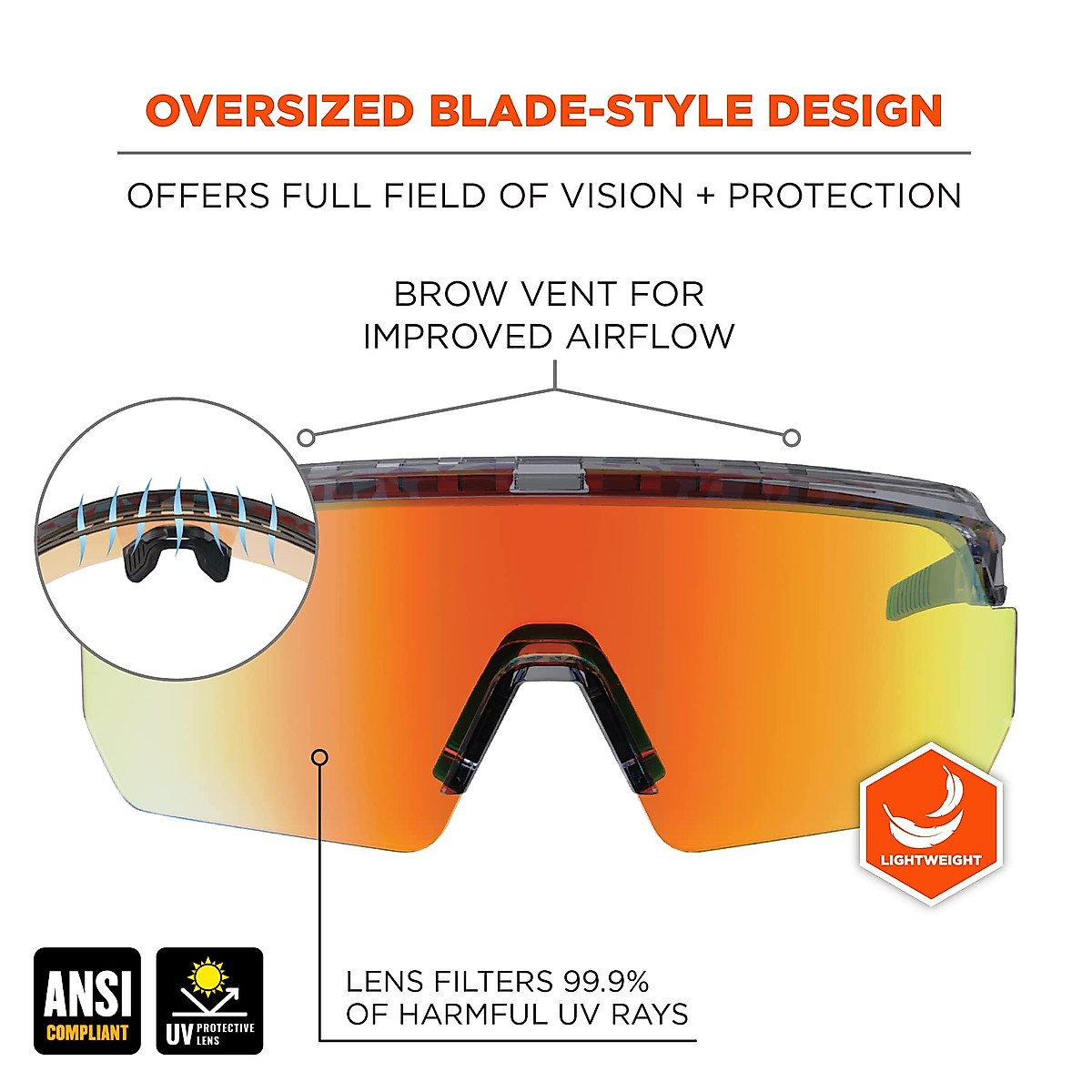 Ergodyne Skullerz AEGIR Safety Sunglasses, Mirrored Lens, ANSI z87.1