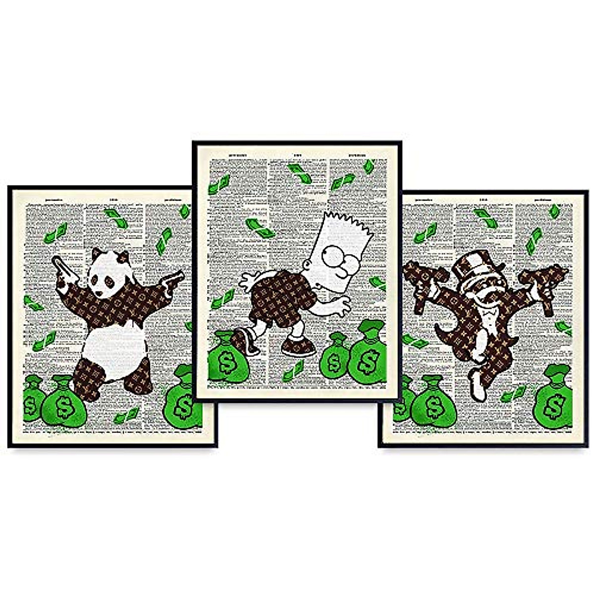 Bart Simpson Poster - 8x10 Set - Banksy Wall Art - Graffiti Wall Art of Louis Vuitton - LV Wall Decor - Money Decorations Wall Decor - Urban Wall Decor - Funny Street Art Mural for Alec Monopoly Fans