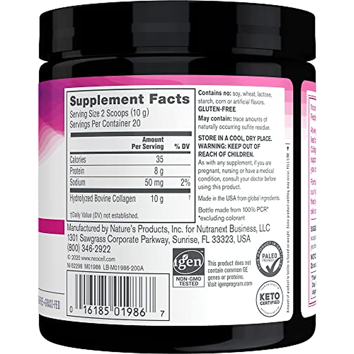 NeoCell Super Collagen Powder, 10g Collagen Peptides per Serving, Gluten Free, Keto Friendly, Non-GMO, Grass Fed, Paleo Friendly, Healthy Hair, Skin, Nails & Joints, Unflavored, 7 Oz