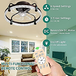 YITAHOME 20" Ceiling Fan with Lights, Low Profile Flush Mount Ceiling fan, Enclosed Bladeless Fan with Quiet Reversible DC Motor, 6 Speeds, for Bedroom,Living Room Kitchen, Indoor, Brown