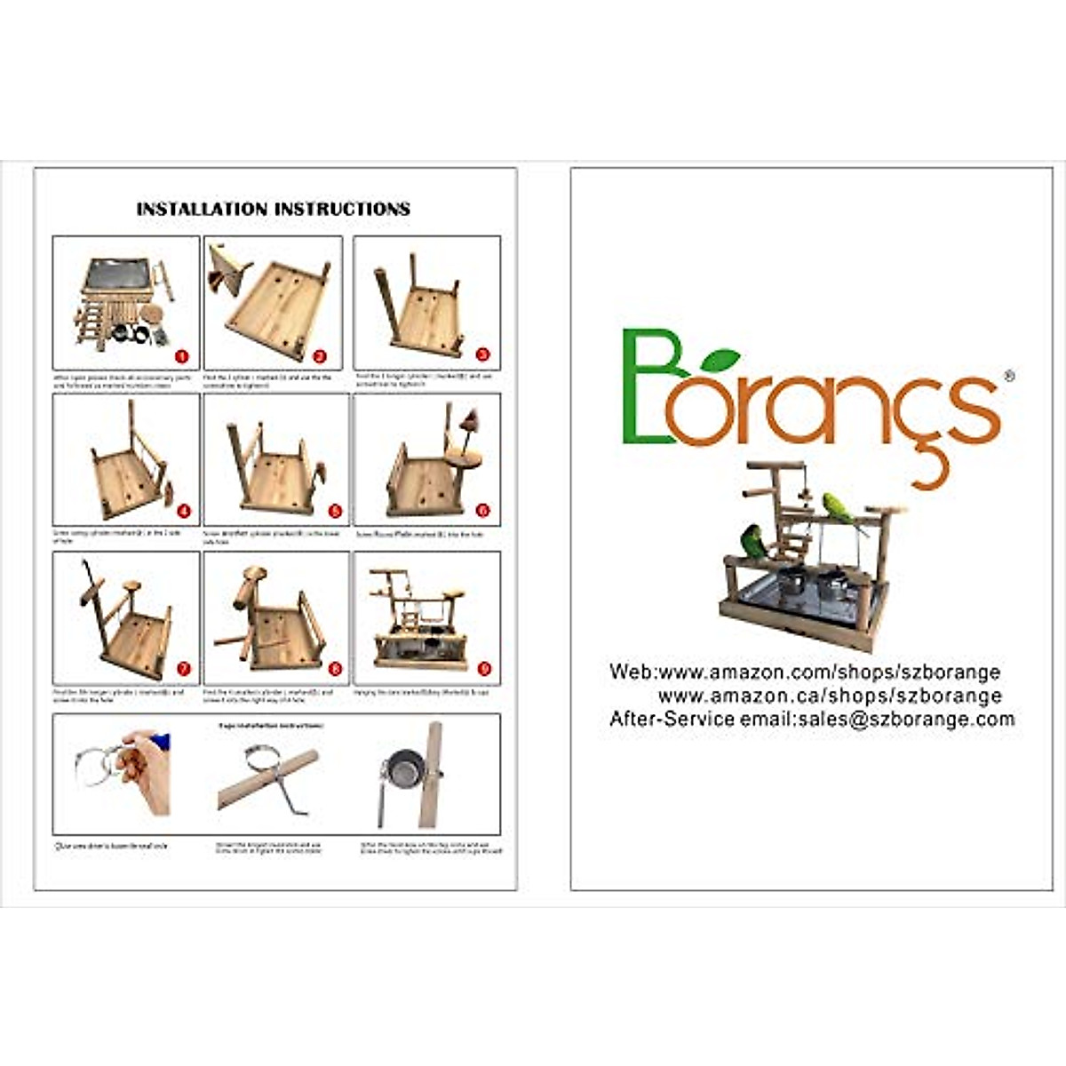 Borangs Parrots Playstand Bird Playground Wood Perch Training Stand Cockatiel Playpen Ladders Birds Swing Wood Gym Tabletop with Feeder Cups Toys Exercise Play(Design B)