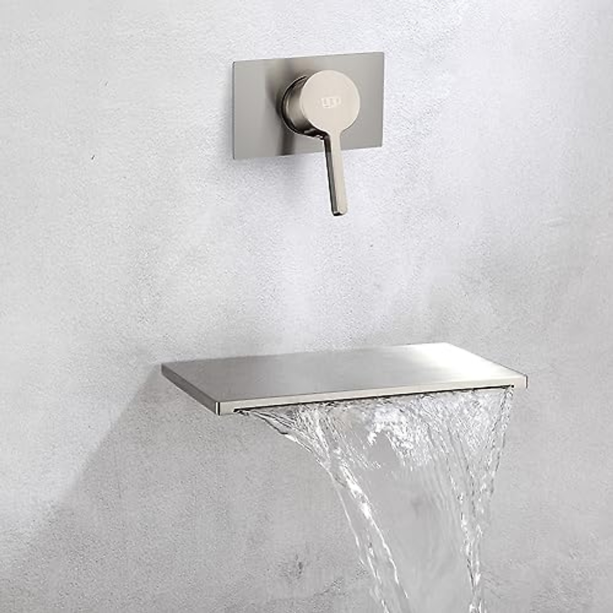 POP SANITARYWARE Wall Mounted Waterfall Bathtub Faucet Brushed Nickel Single Handle Tub Filler Faucet with Valve
