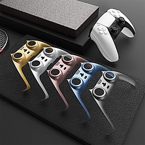 PS Five Controller Accessories, AKNES Customized Face Plates Replacement for PS Five Wireless Controller Accessories Decoration Shells Clip Cover DIY with 8PCS Thumb Stick Grips (Charcoal)'
