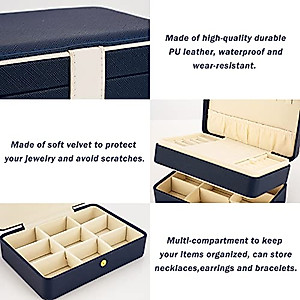Jewelry Organizer Box, Number-one 3 Layers Medium Travel Jewelry Case PU Leather Portable Jewellery Box Gift for Women Girls Girlfriend, Storage Holder for Rings Earring Necklace Bracelet Watches,Blue