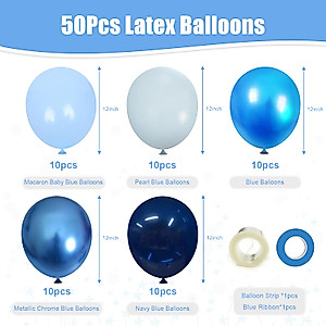 Nobledecor Blue Balloons Metallic Navy Blue Balloons,50pcs Bright Blue Balloons 12 inch Blue Chrome Balloons Macaron Baby Blue Balloons for Birthday,Baby Shower,Wedding Boys Men Graduation