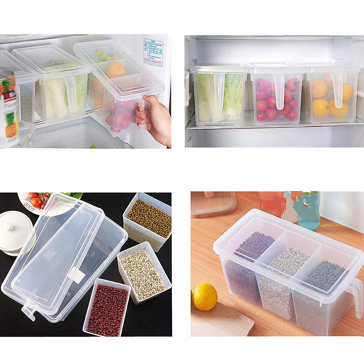 MineSign Plastic Storage Containers Square (Set of 4) And Handle Food Storage Organizer Boxes with Lids (Set of 2 Organizers with Lid and 6 Removable Bins)
