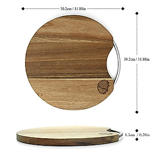 YFWOOD Acacia Wood Round Chopping Boards,11.8" Reversible Durable Round Cutting Boards with Handle, Charcuterie Board Round Serving for Kitchen