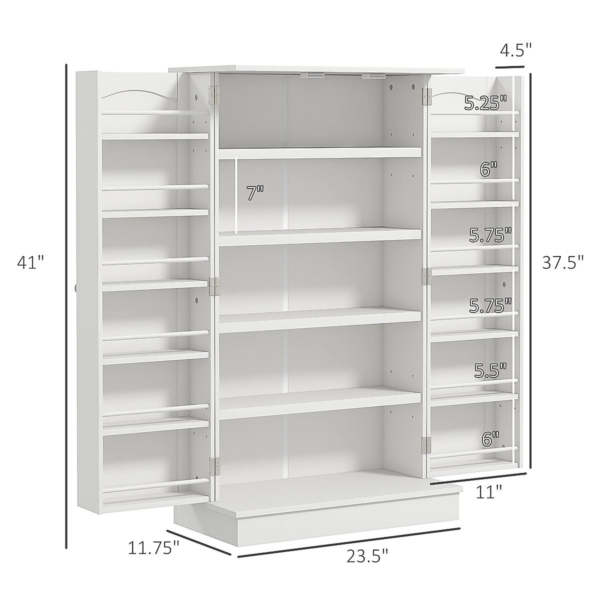 HOMCOM 41" Kitchen Pantry Storage Cabinet, Freestanding Kitchen Cabinet with 12 Door Shelves, Double Doors, 5-Tier Shelving and Adjustable Shelves, Paper White
