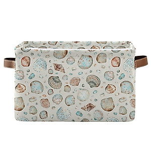 xigua Beautiful Shells Foldable Canvas Storage Bin, Sturdy Fabric Storage Basket with Handles, Storage Cube Box for Organizing Shelf Nursery Toy Closet 1PCS#869