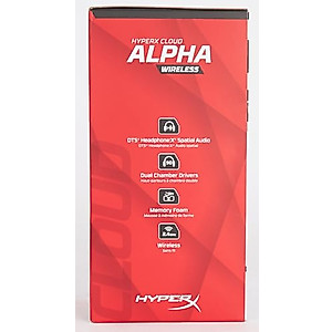 HyperX Cloud Alpha Wireless - Gaming Headset for PC, 300-hour battery life, DTS Headphone:X Spatial Audio, Memory foam, Dual Chamber Drivers, Noise-canceling mic, Durable aluminum frame,Red