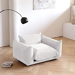 JACH Mid-Century Modern Comfy Sofa Couch with Thick Cushion, Chenille Single Accent Chair Deep Seat Couches, 50" Plush Sofas Furniture for Small Spaces Living Room Bedroom Office Apartment, White