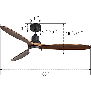 Sofucor 60" Wood Ceiling Fan with Light and Remote, Dimmable LED Ceiling Fan, Noiseless DC Motor, 3 Oil Rubbed Bronze Blades, for Indoor or Covered Outdoor, Matte Black