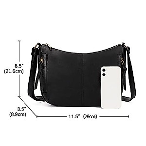 KL928 Small Crossbody Bag for women, Soft PU Leather Shoulder Handbag, Two Front Zipper Pocket Saddle Bag Purse Black