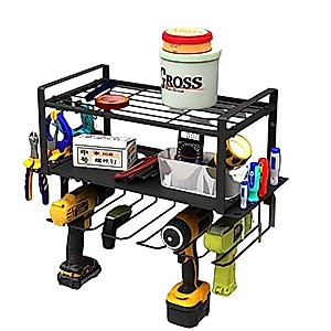 Power Tool Organizer Wall Mount, Drill Holder Wall Mount, Heavy Duty Power Tool Storage Rack, Floating Tool Shelf for Power Tools Cordless Drill Charging Station, Black